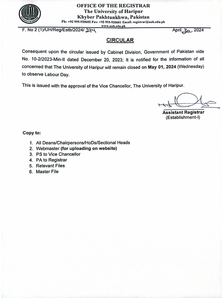01 May Holiday Circular | PDF