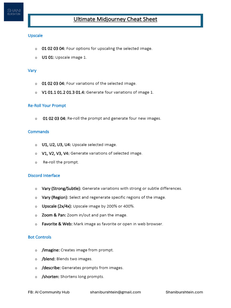 Ultimate Midjourney Cheat Sheet | PDF | Camera | Composition (Visual Arts)