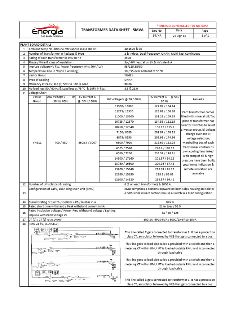 5 MVA Transformer Specifications and Weight | PDF | Transformer ...