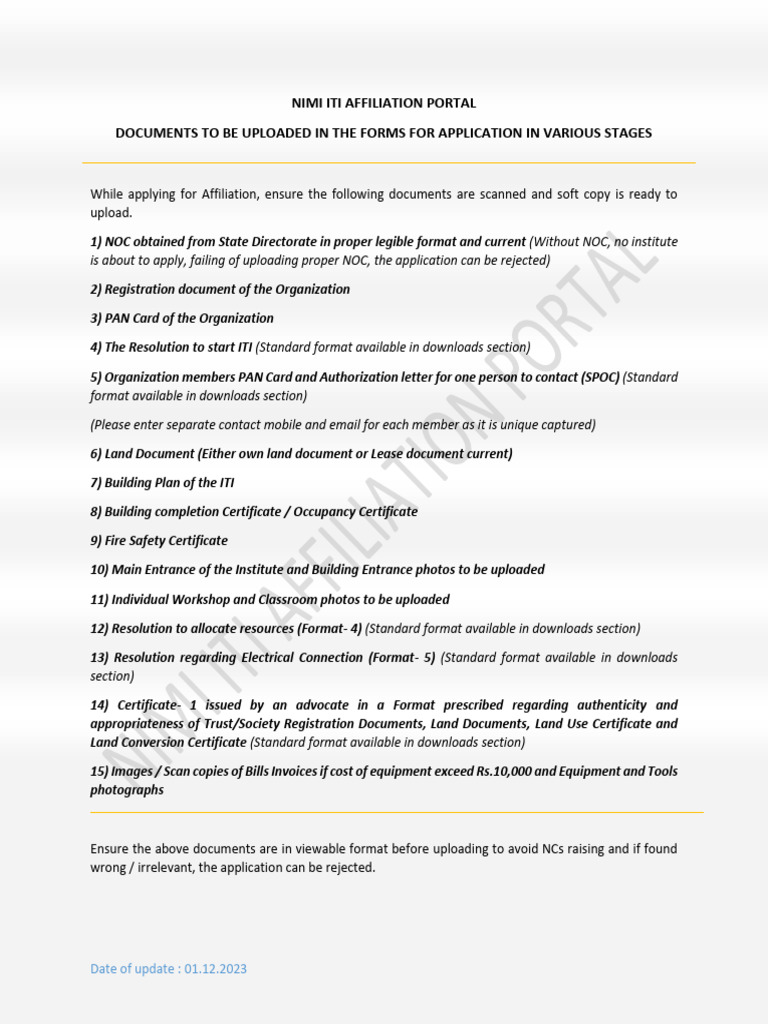 List of Documents To Be Uploaded | PDF