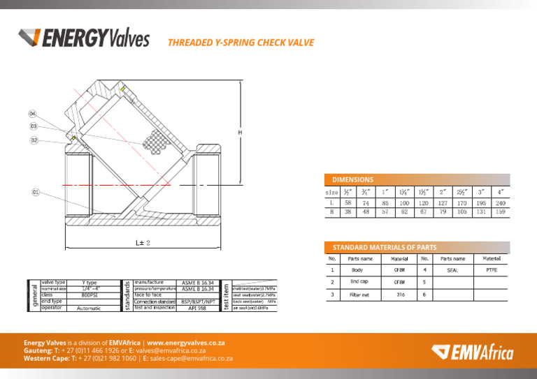 Threaded Y-Spring Check Valve Specs | PDF