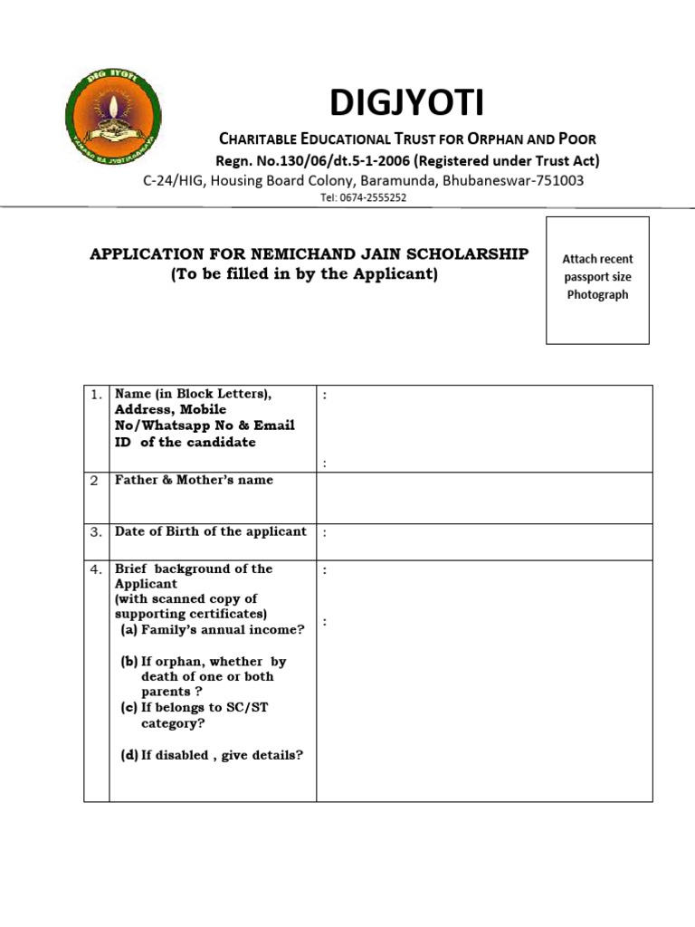 Nemichand Jain Scholarship Application 2022 | PDF