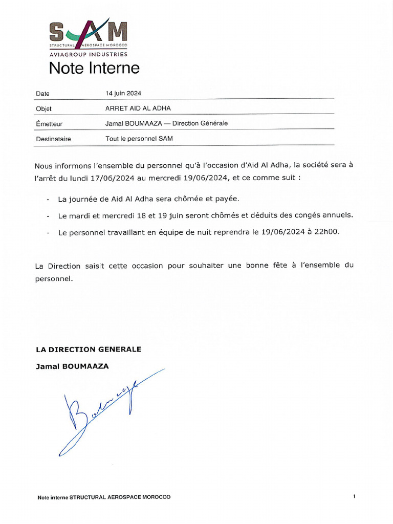 Note Interne-Aid Adha 2024 | PDF