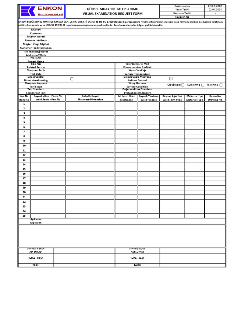 Gorsel Muayene Talep Formu | PDF