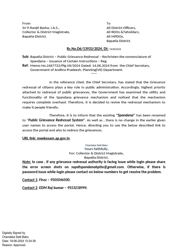 Hon'ble Collector Instructions PGRS | PDF