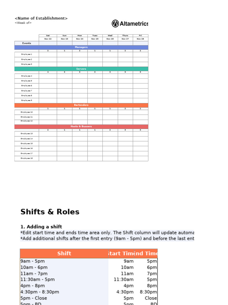Restaurant Schedules Template | PDF