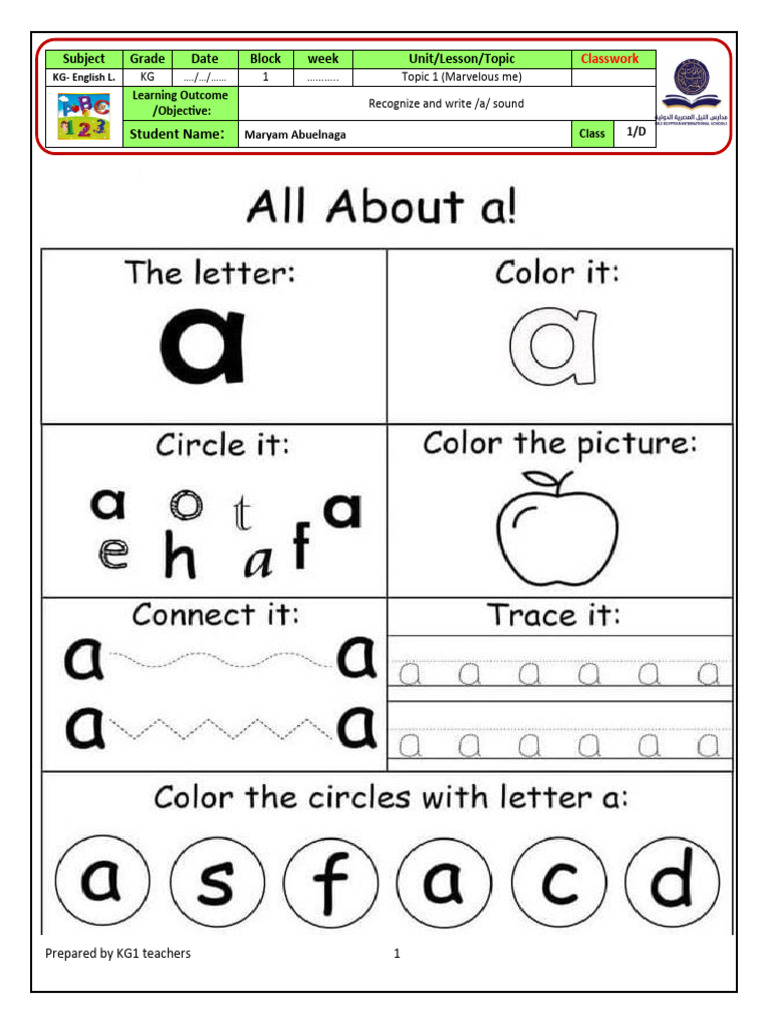 KG1 - English - Topic1 - W4 - WorkSheet - 1 | PDF | Learning | Cognition