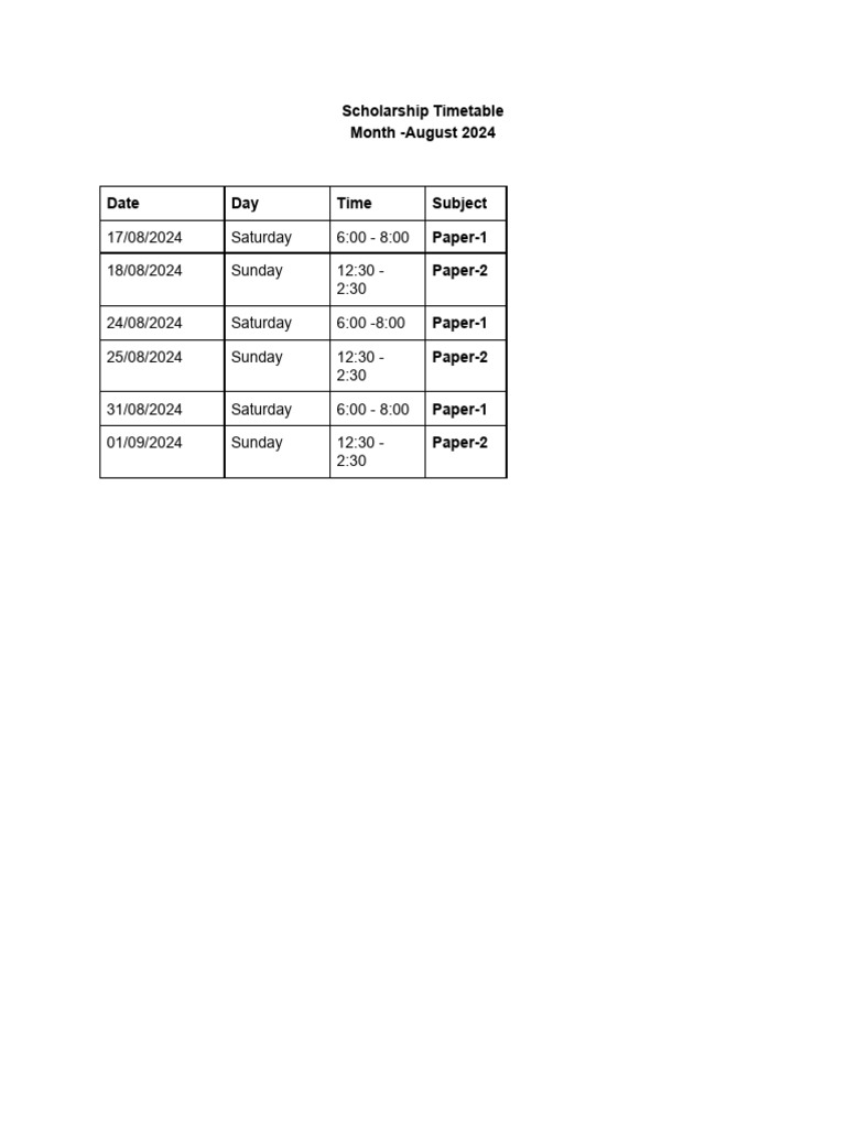 Timetable Scholarship | PDF