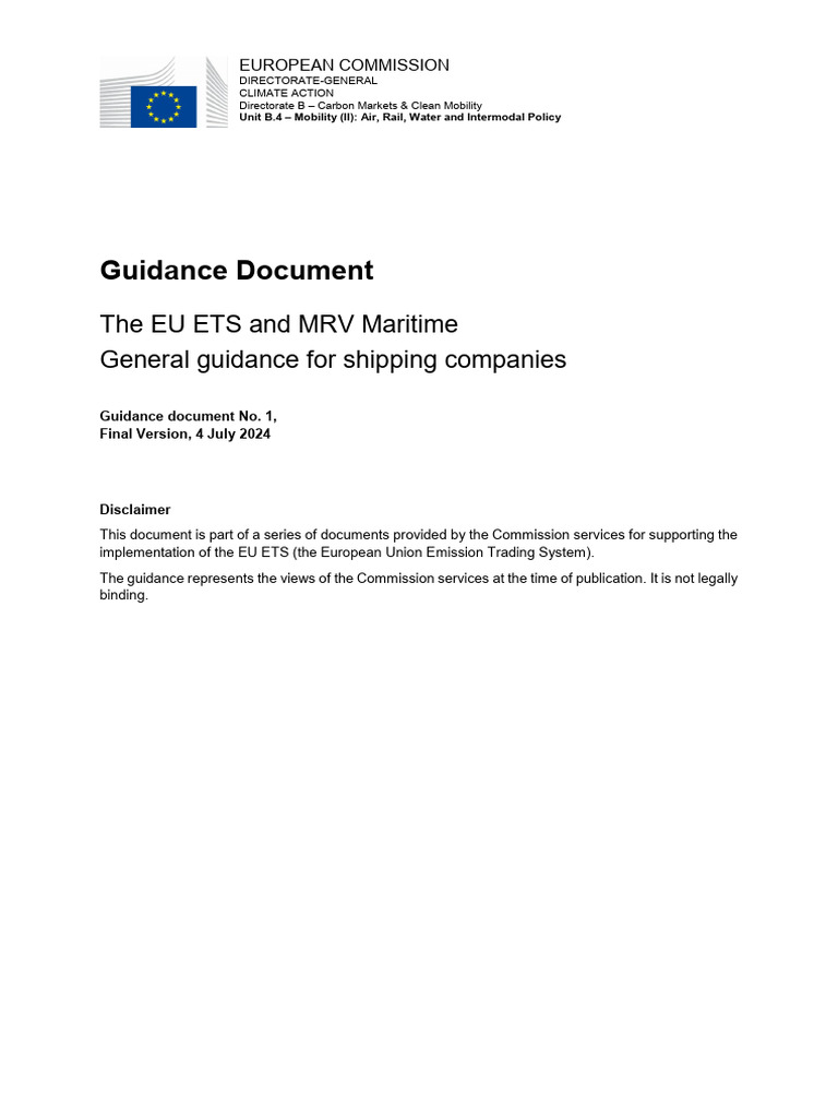 EU Guidance Doc - MRV/ETS | PDF | Ships | Port