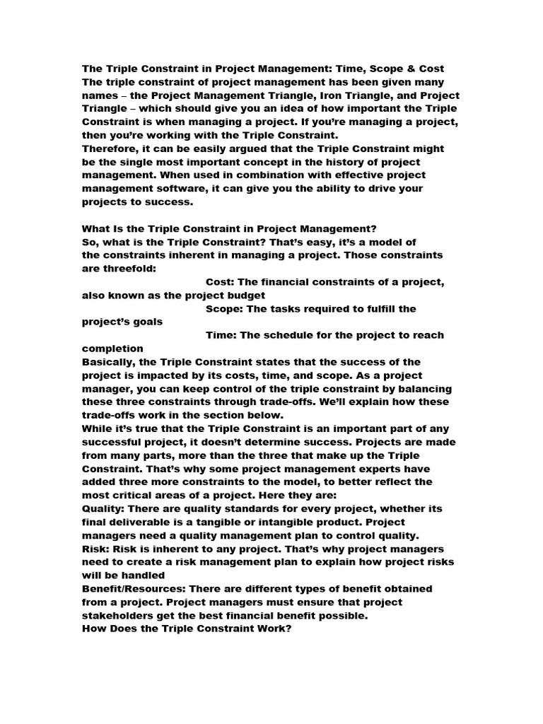 Understanding the Triple Constraint | PDF | Project Management | Business