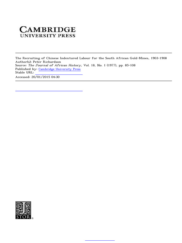 The Recruiting of Chinese Indentured Labour For The South African Gold ...