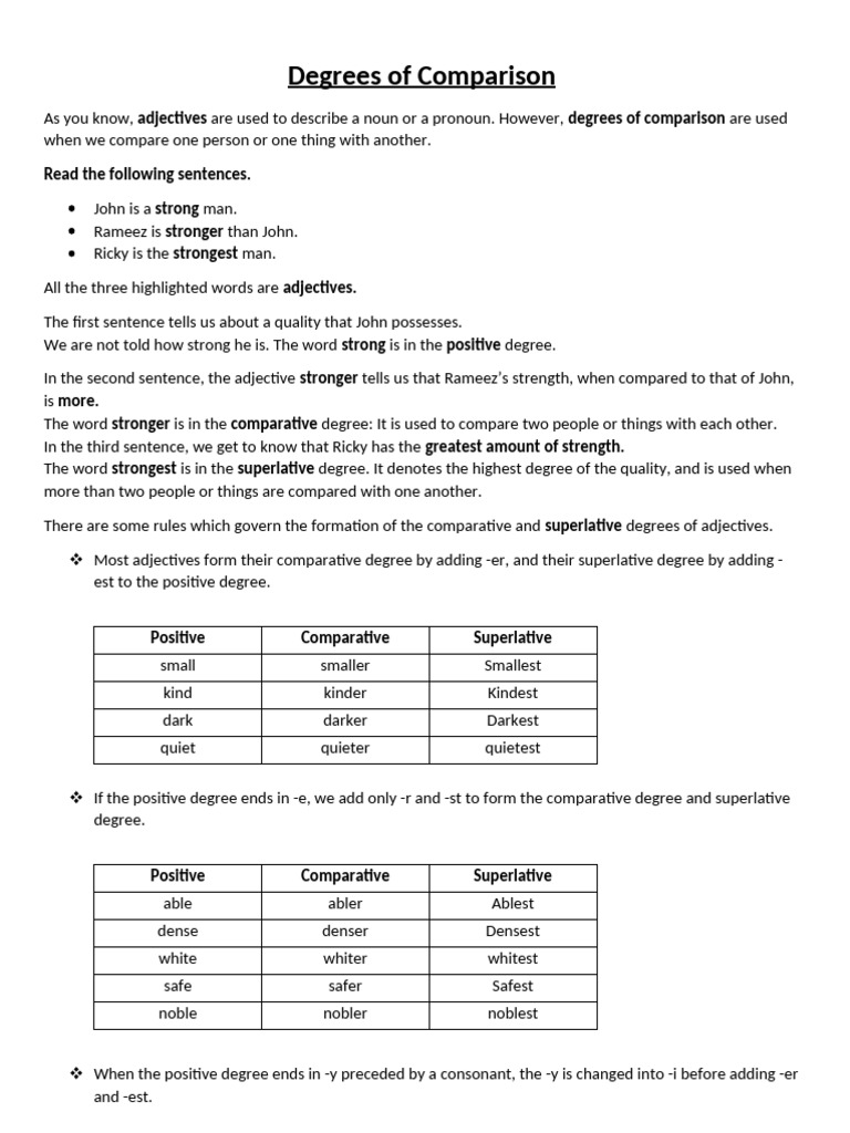 Degrees of Comparison | PDF | Adjective | Linguistics