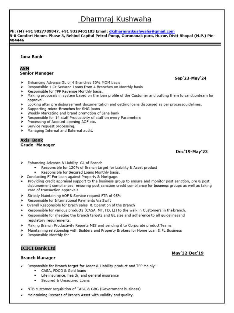 Resume Jana | PDF | Banks | Loans