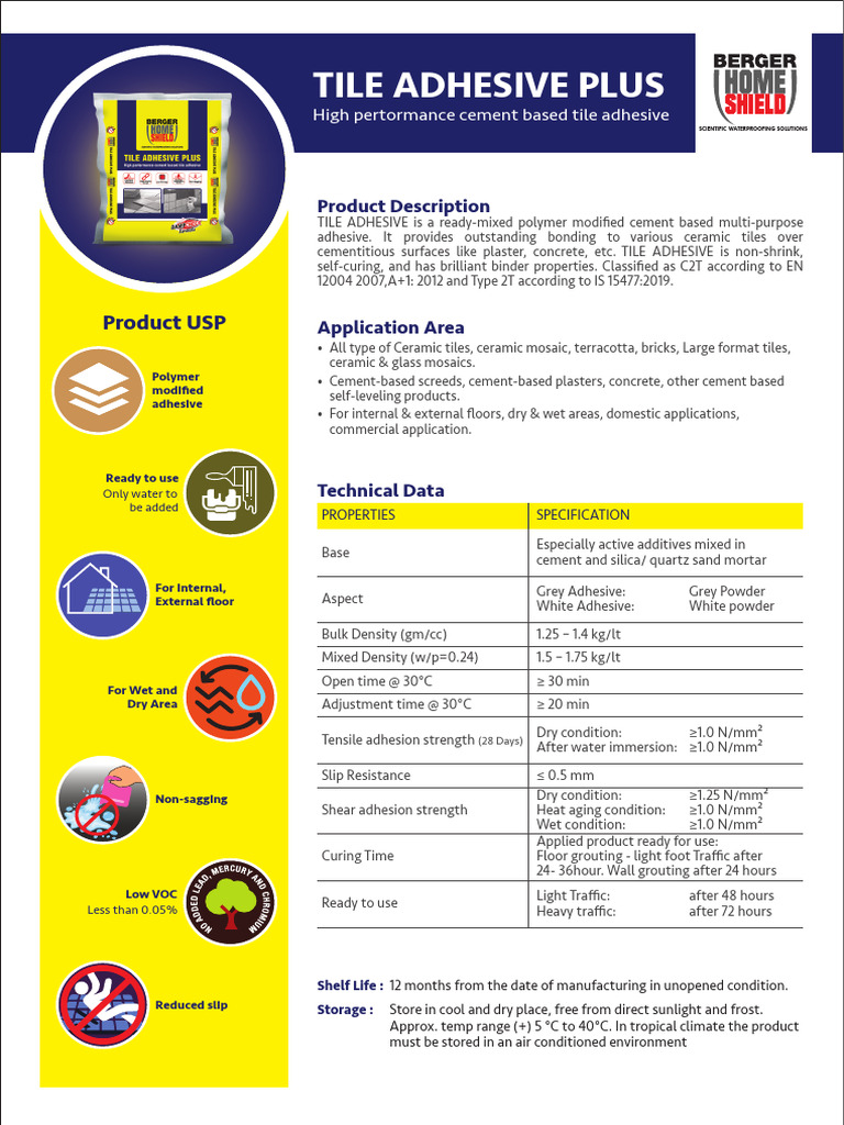 Tile Adhesive Plus Data Sheet | PDF | Concrete | Adhesive
