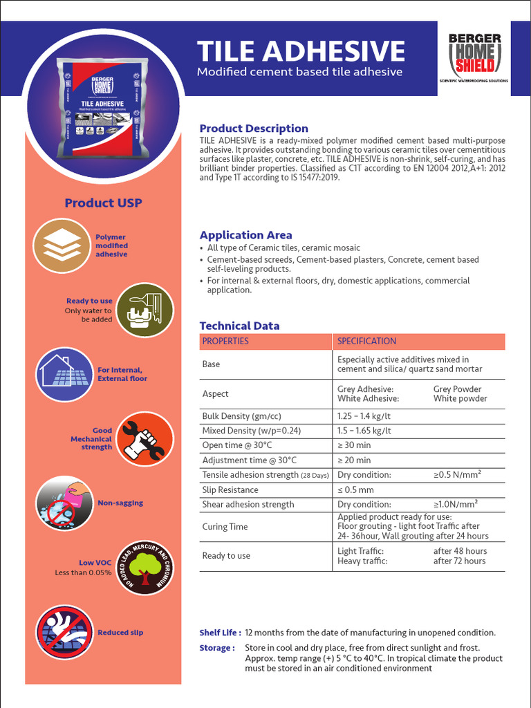 Tile Adhesive Data Sheet | PDF | Concrete | Cement