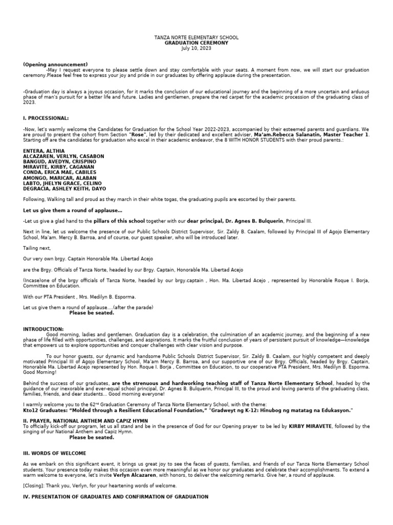 Graduation Script 2023 FINAL | PDF