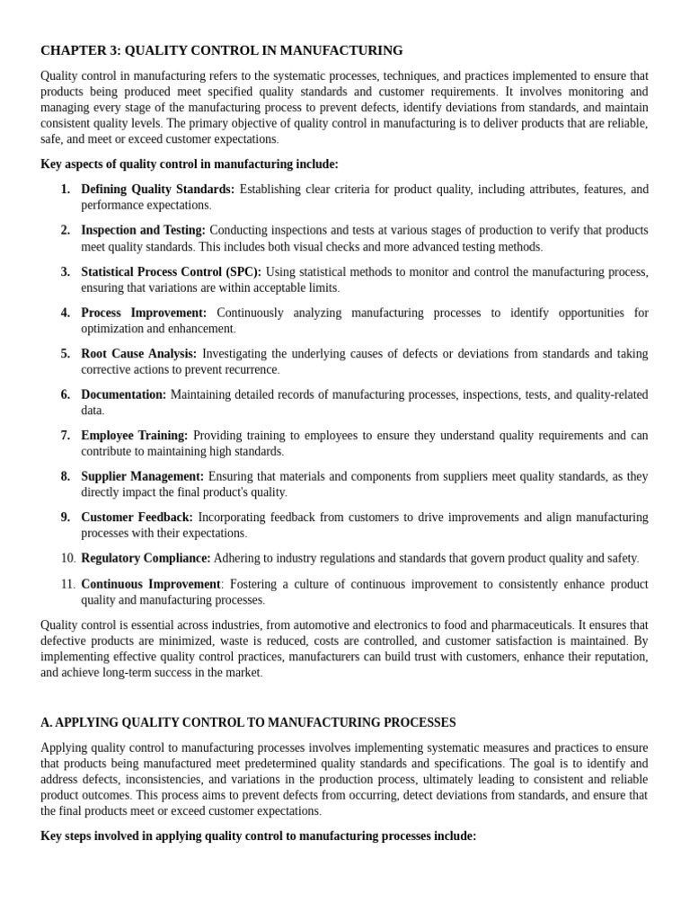 Chapter 3 - Quality Control in Manufacturing | PDF | Lean Manufacturing ...