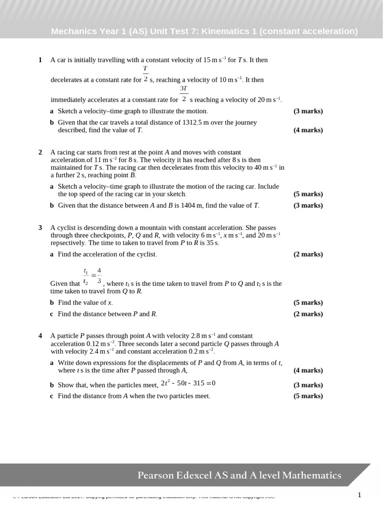 15 As Mechanics Unit 7 Test | PDF | Acceleration | Velocity
