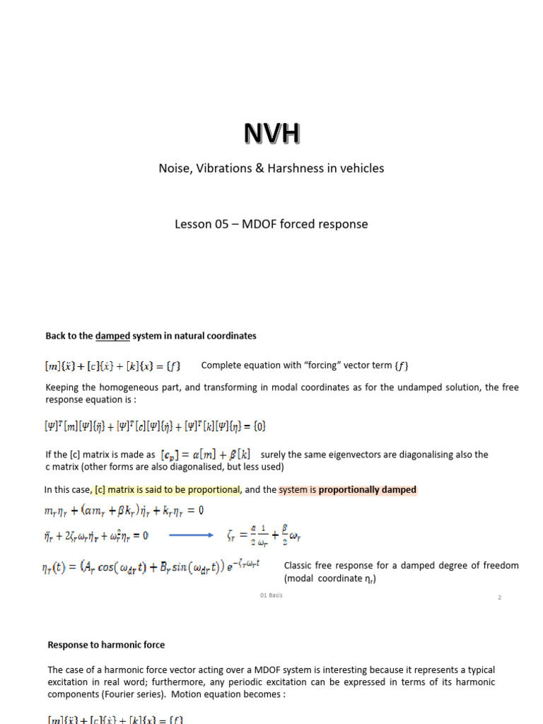 MDOF Forced Response in NVH Systems | PDF | Damping | Eigenvalues And ...
