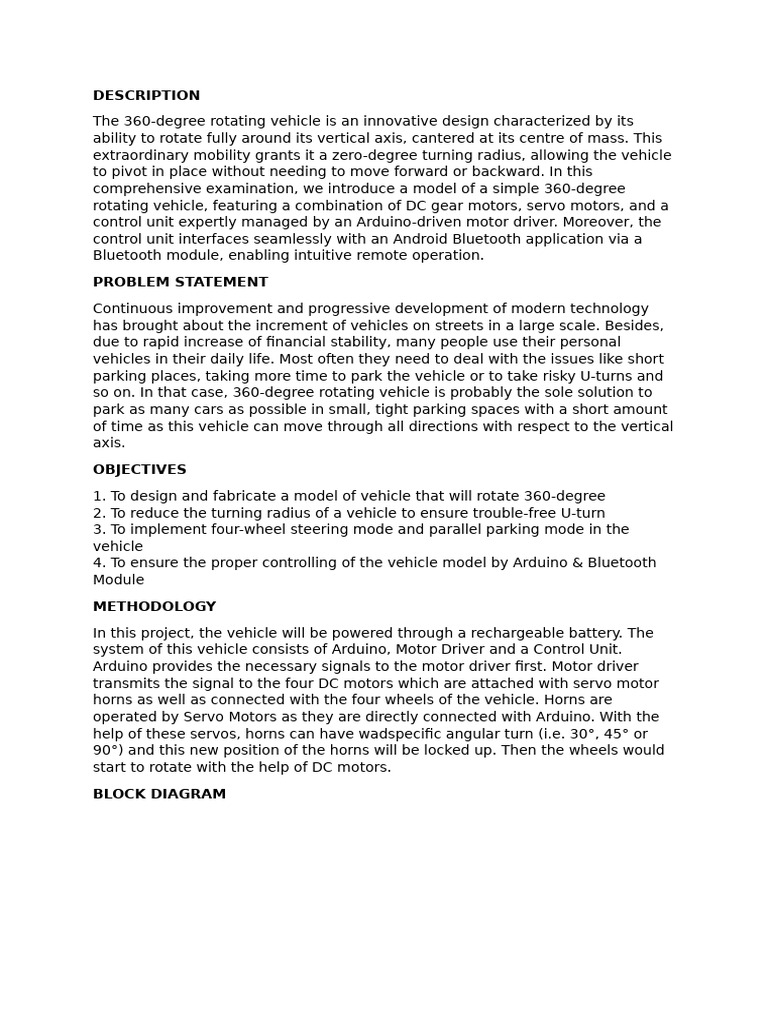 360 Degree Rotating Vehicle Draft Pdf Vehicles Electric Motor