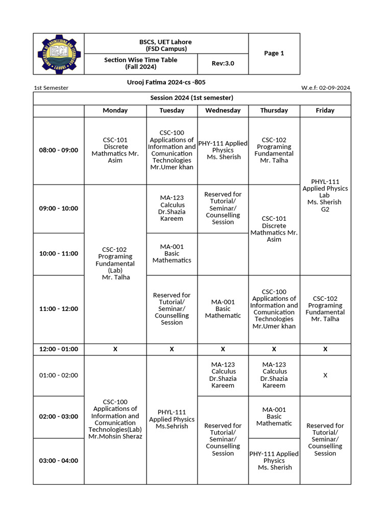 Timetable | PDF | Mathematics | Science