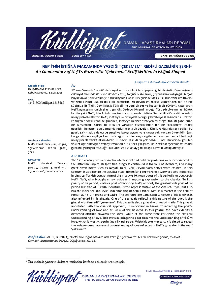 Nefinin Cekemem Redifli Gazelinin Serhi | PDF