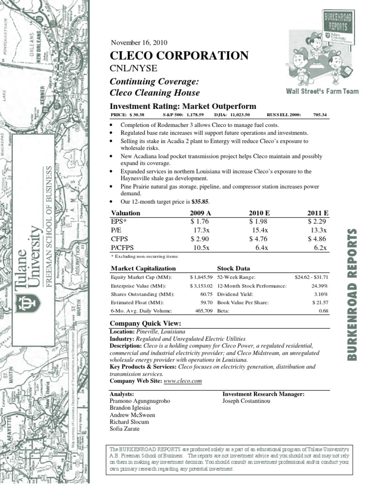 Cleco Corp: Market Outperform Analysis | PDF | Discounted Cash Flow ...