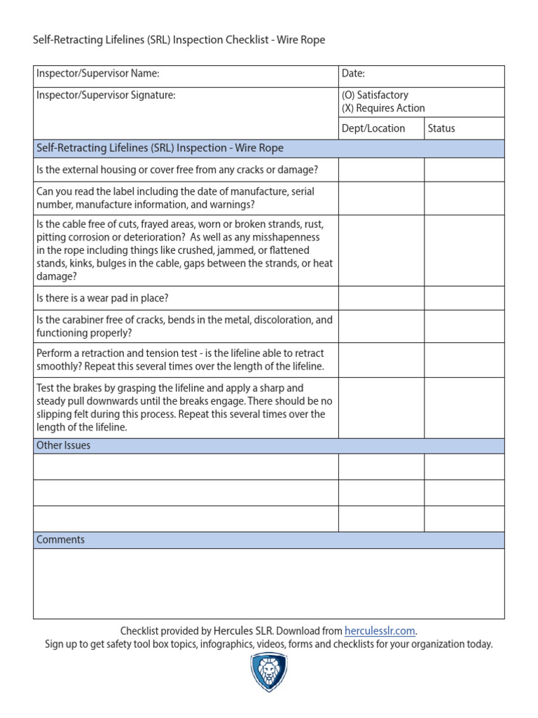 SRL Wire Rope Inspection Checklist | PDF