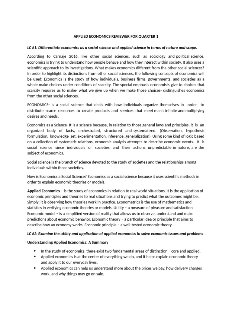 Q1reviewer Applied Economics | PDF | Economic Equilibrium | Economics
