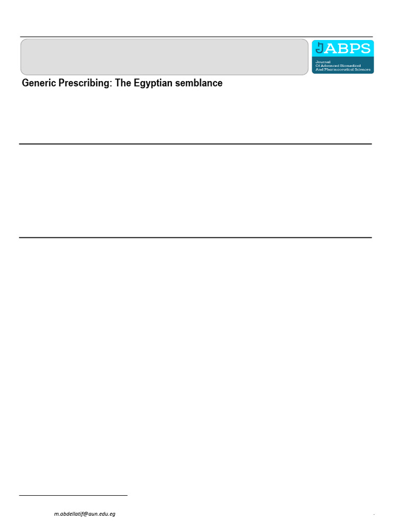 Generic Prescribing The Egyptian Semblance | PDF | Generic Drug ...