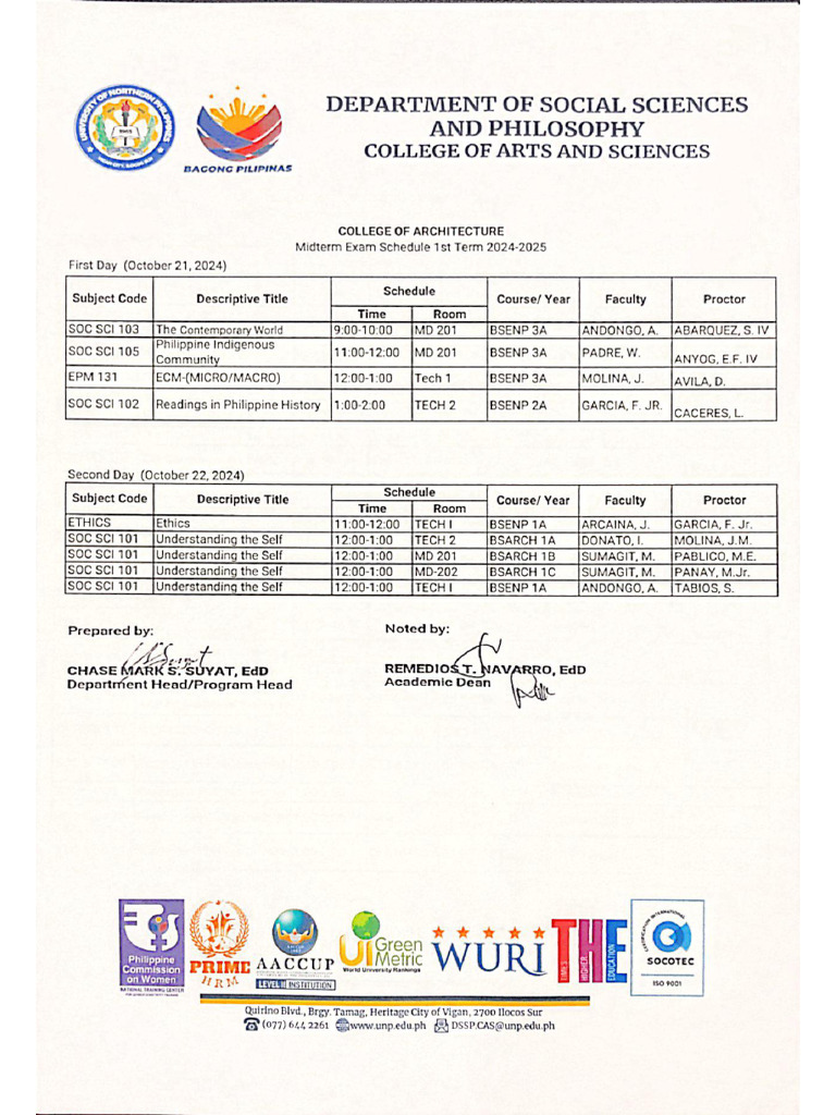 Midterm Exam Schedule 1st Term 2024 2025 | PDF