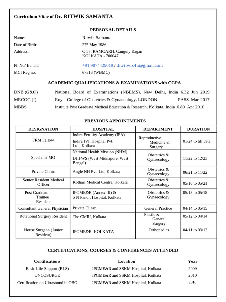 Ritwik Samanta-resume | PDF | Gynaecology | Obstetrics Ritwik Samanta-resume | PDF | Gynaecology | Obstetrics