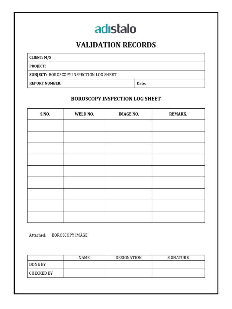 BOROSCOPY INSPECTION LOG SHEET | PDF