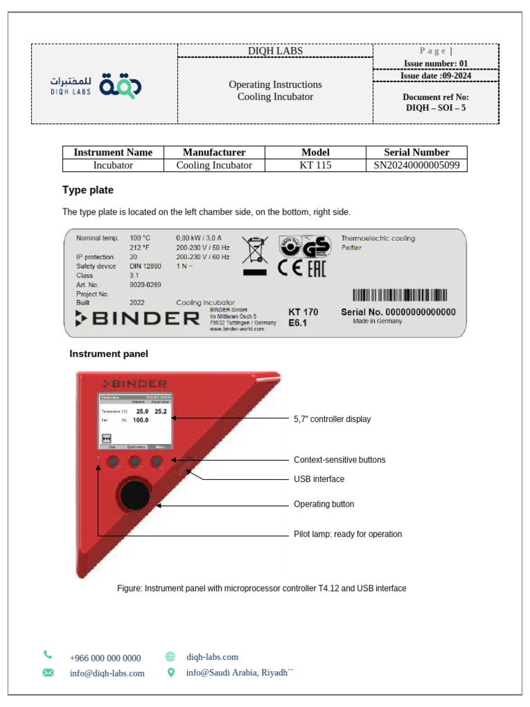 5 Operating Instructions BINDER Cooling Incubator KT115-1 | PDF | Menu ...