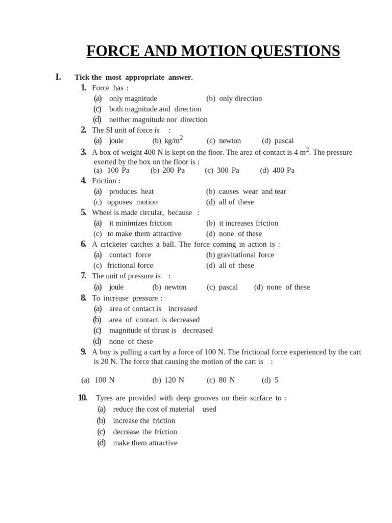 FORCE AND PRESSURE QUESTIONS | PDF | Force | Friction