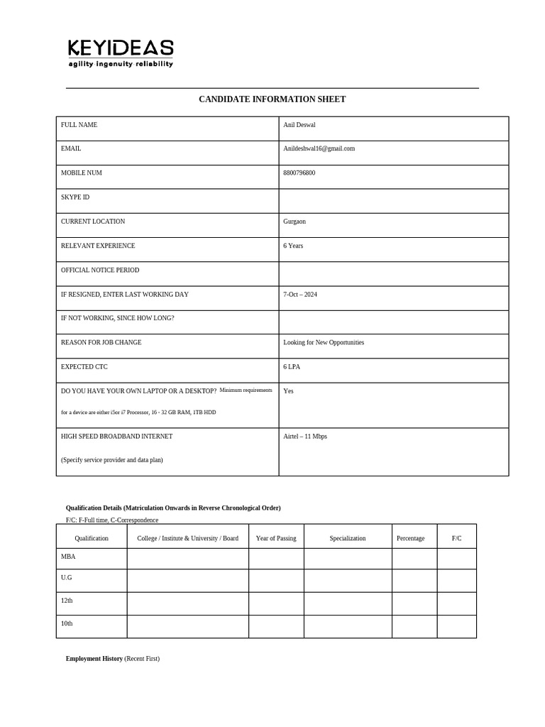 Candidate Information Sheet_BD | PDF