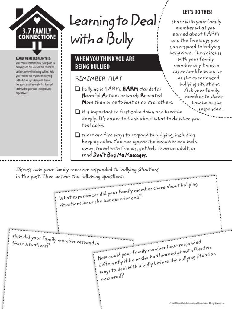 Grade 3 Unit 3 Lesson 7 Family Connection Worksheet | PDF | Bullying ...