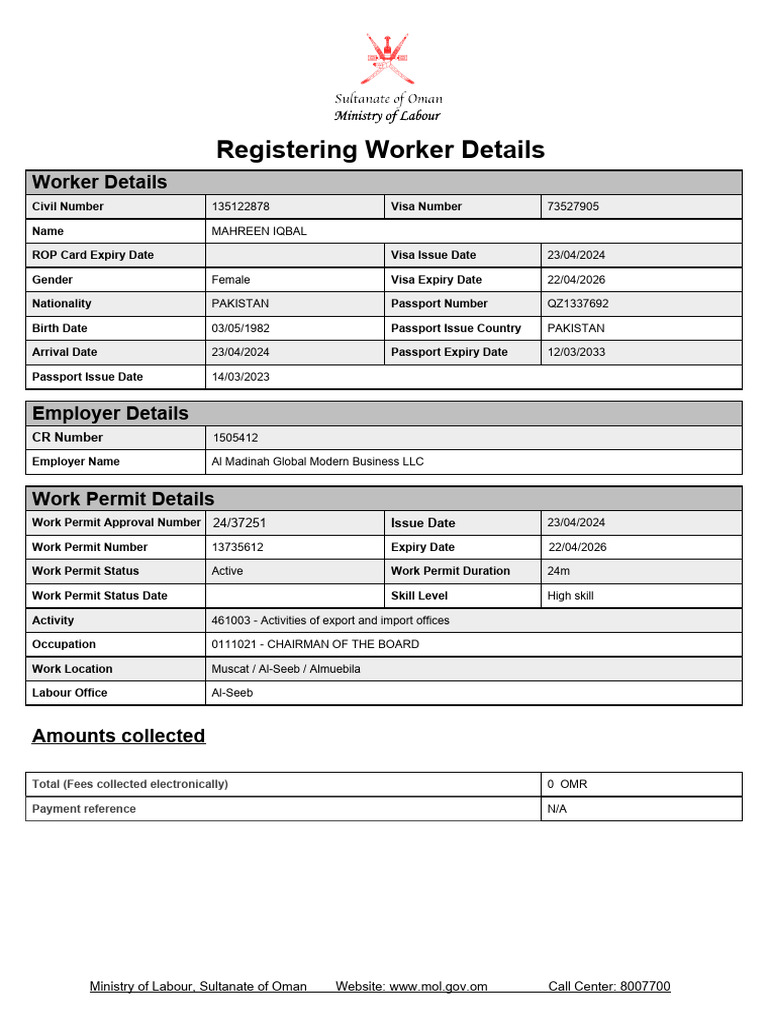 Work Permit Certificate | PDF | Travel Visa | International Law