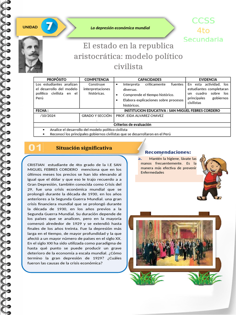 Ficha de Actividad N ° 1 Unidad #7 CCSS para 4° - 2024 | PDF | Minería | Perú