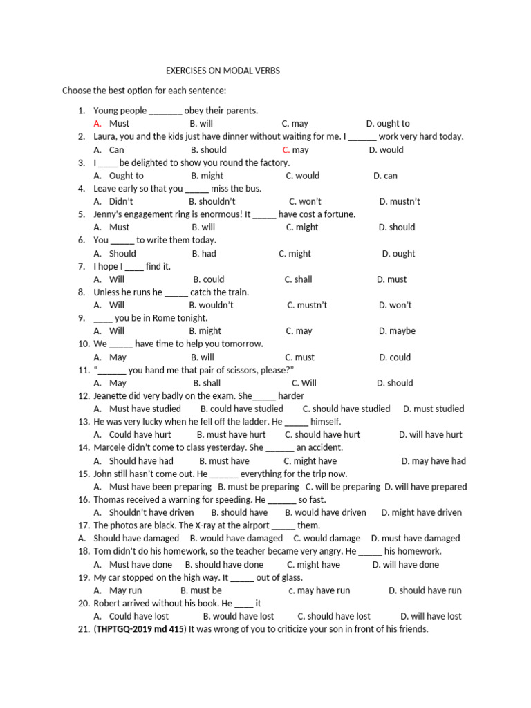 Modal Verbs Exercises and Answers | PDF