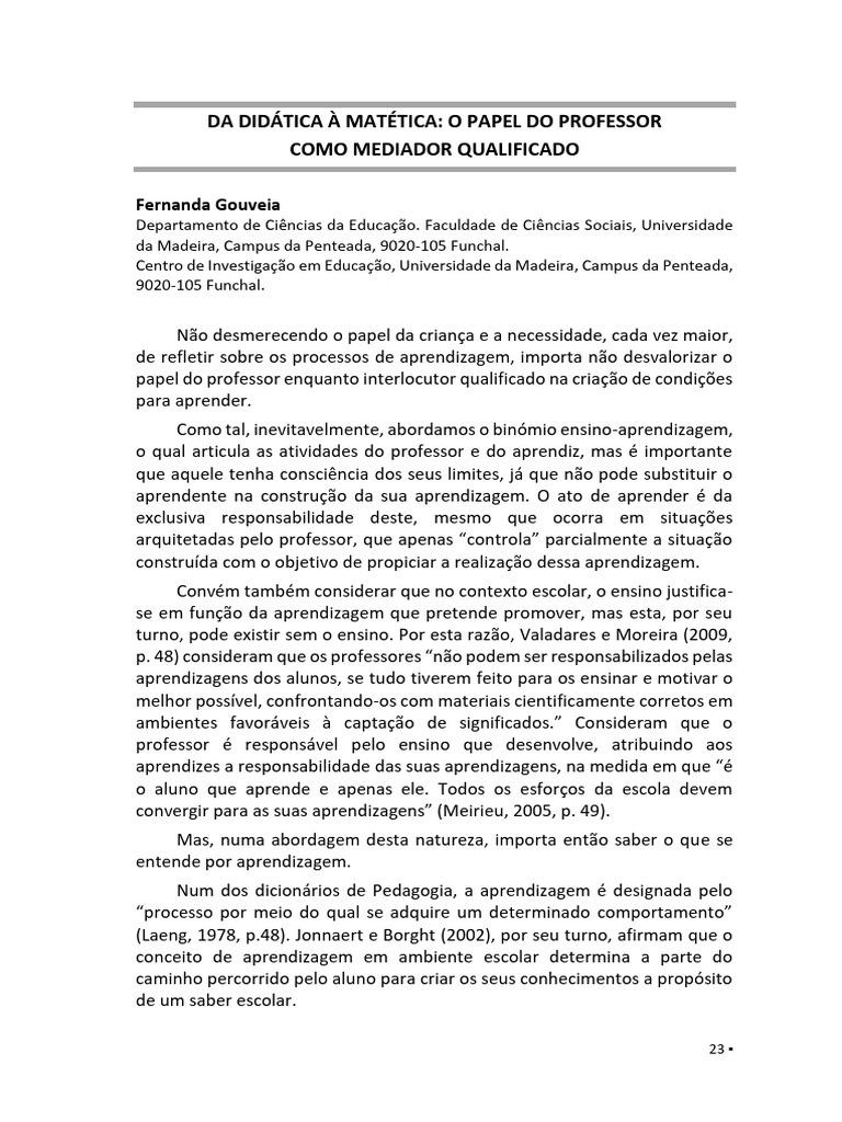 Da Didática À Matética o Papel Do Professor | PDF | Aprendizado | Pedagogia