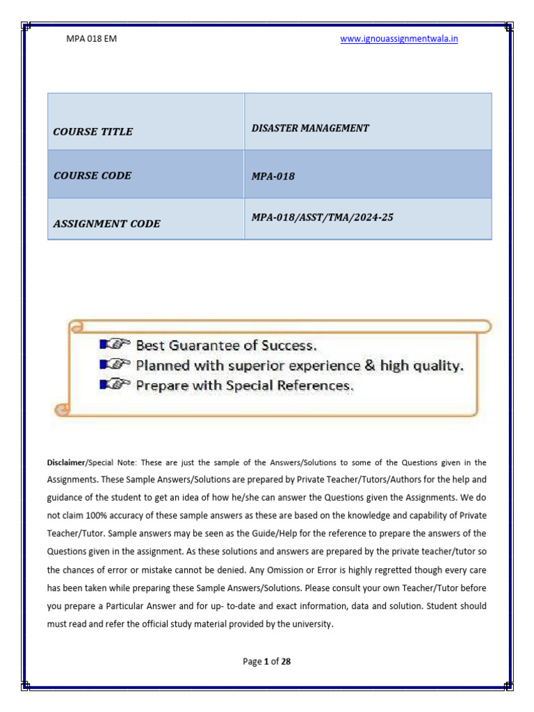 Mpa-018 em Solved Assignment 2024 25 | PDF | Emergency Management ... Mpa-018 em Solved Assignment 2024 25 | PDF | Emergency Management ...