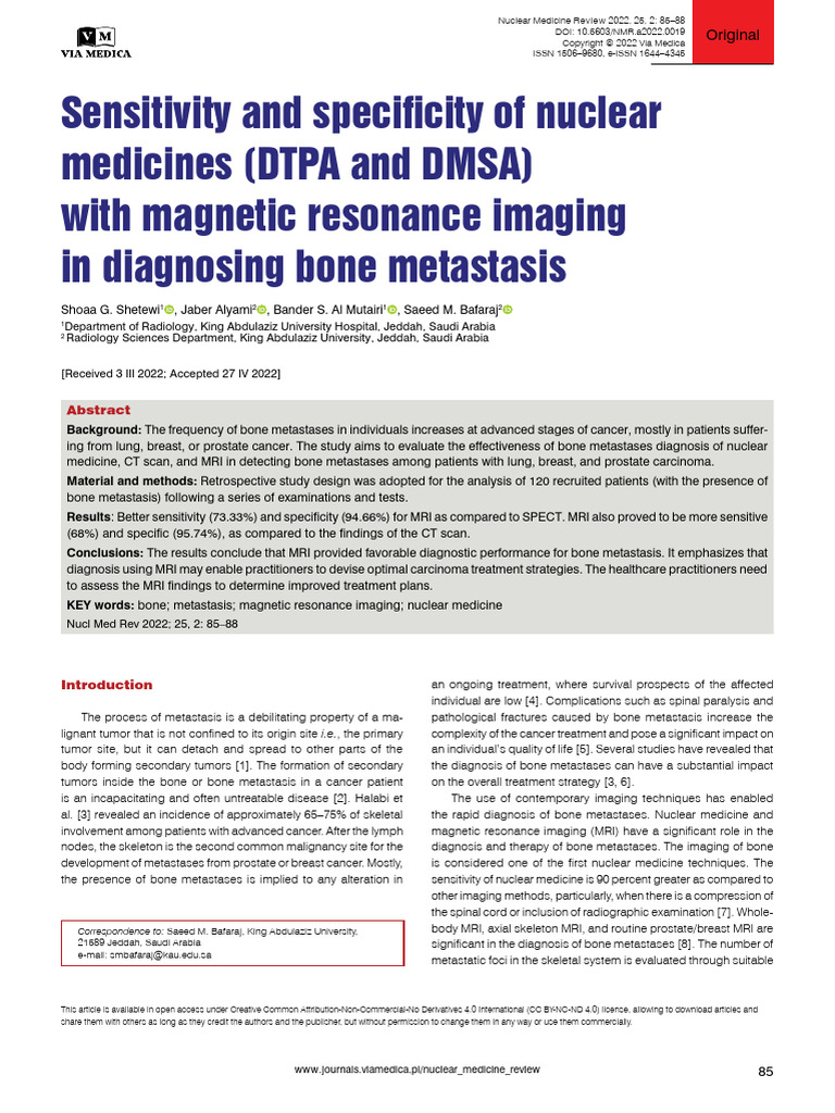 Sensitivity and Specificity of Nuclear SSBJ | PDF | Metastasis ...