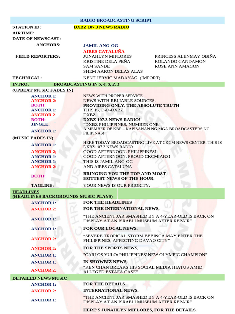 Radio Broadcasting Script Final Copy 2024 | PDF