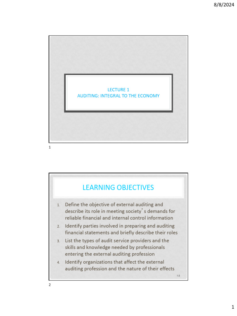 Lecture Students Note - Combined | PDF | Internal Control | Audit