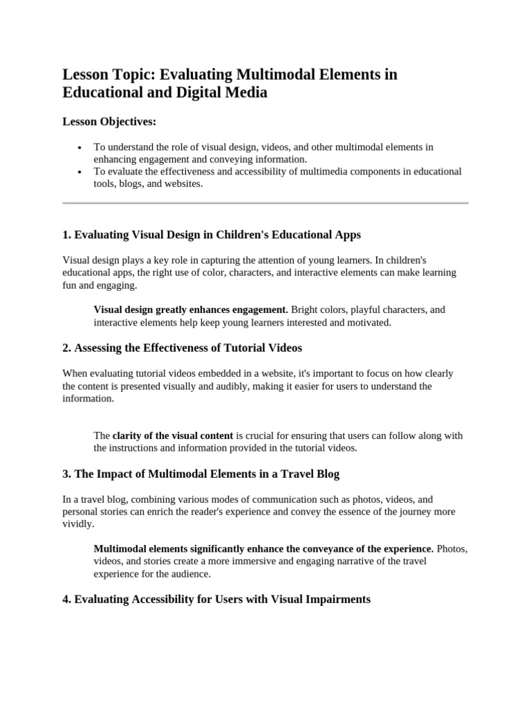 Evaluating Multimodal Elements in Educational and Digital Media | PDF ...