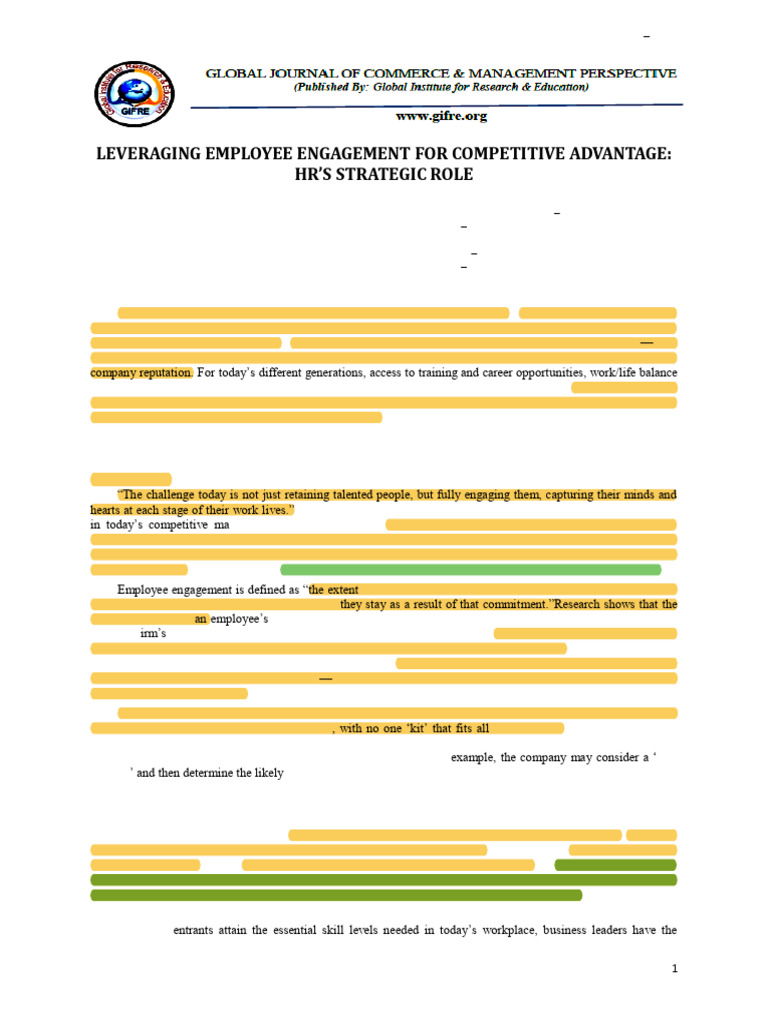 Employee Engagement for Competitive Advantage | PDF | Employee ...