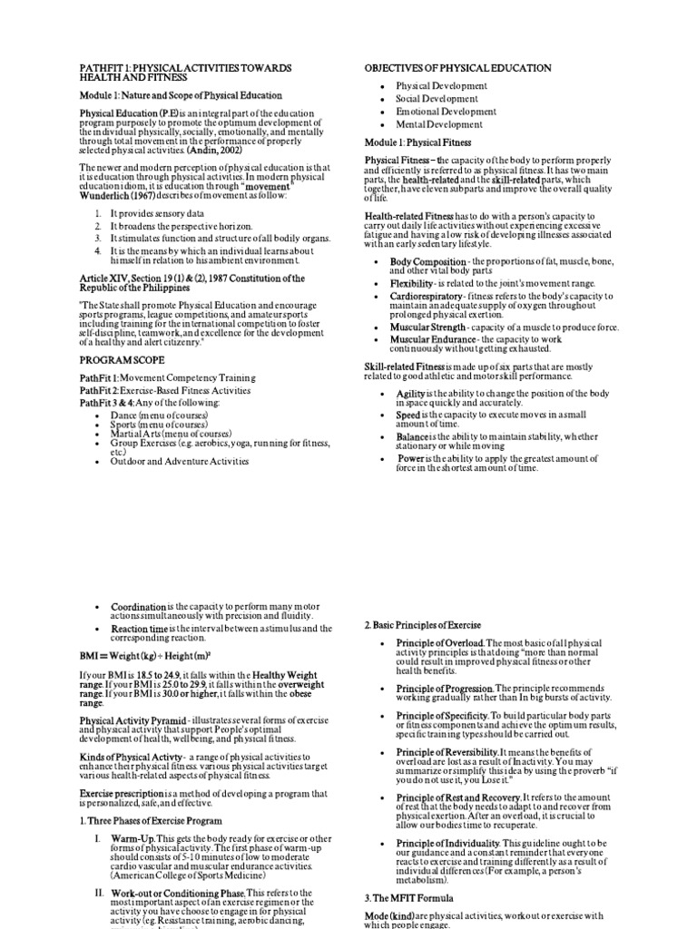 PathFit 1 Movement Competency Training - Reviewer | PDF | Strength ...