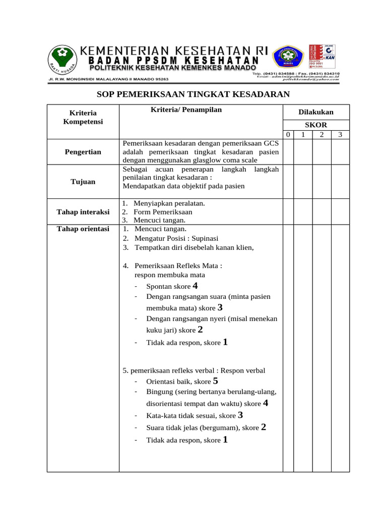 Sop Pemeriksaan GCS | PDF
