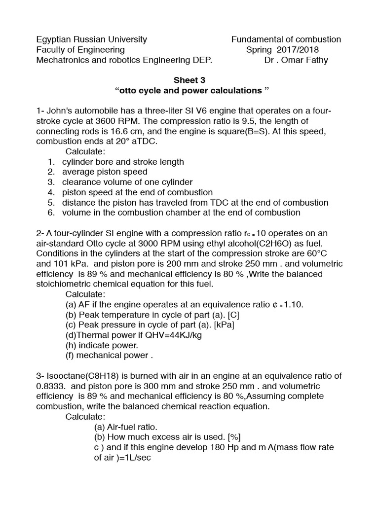Combsution Sheet 3 | PDF | Engines | Combustion